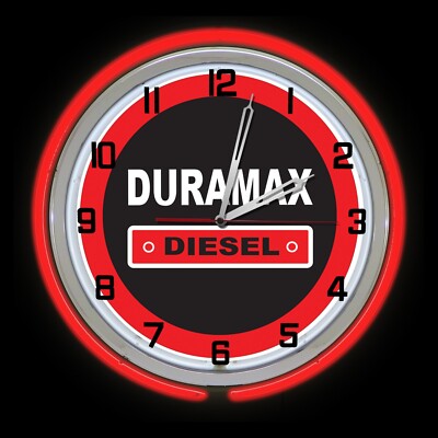 Duramax Diesel Chevy GMC Sign 19" Red Double Neon Clock Garage Man Cave ...