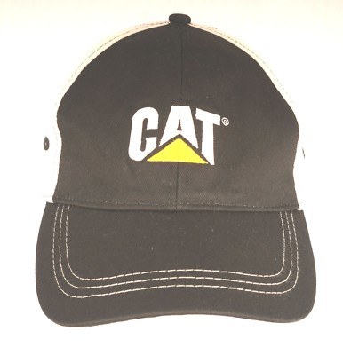 CAT Caterpillar Baseball Cap Black Beige Embroidered Buckle Adjustable ...