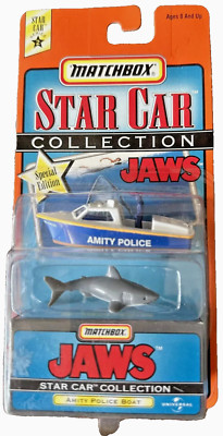 JAWS MATCHBOX STAR CAR COLLECTION AMITY POLICE BOAT + SHARK NEW SEALED ...