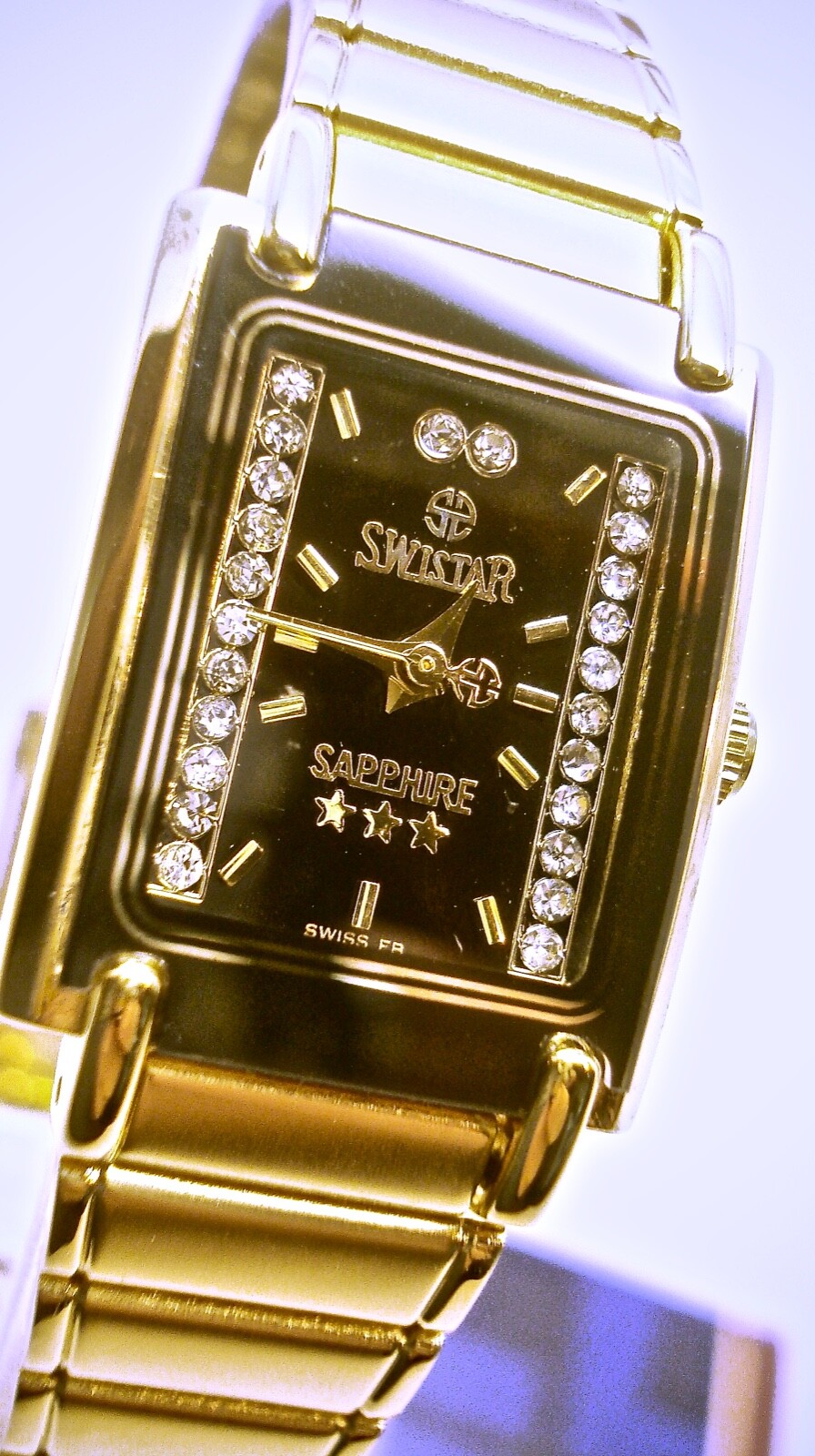 Swistar 9582L Ladie's Precision Quartz Black Dial and Gold tone Watch ...