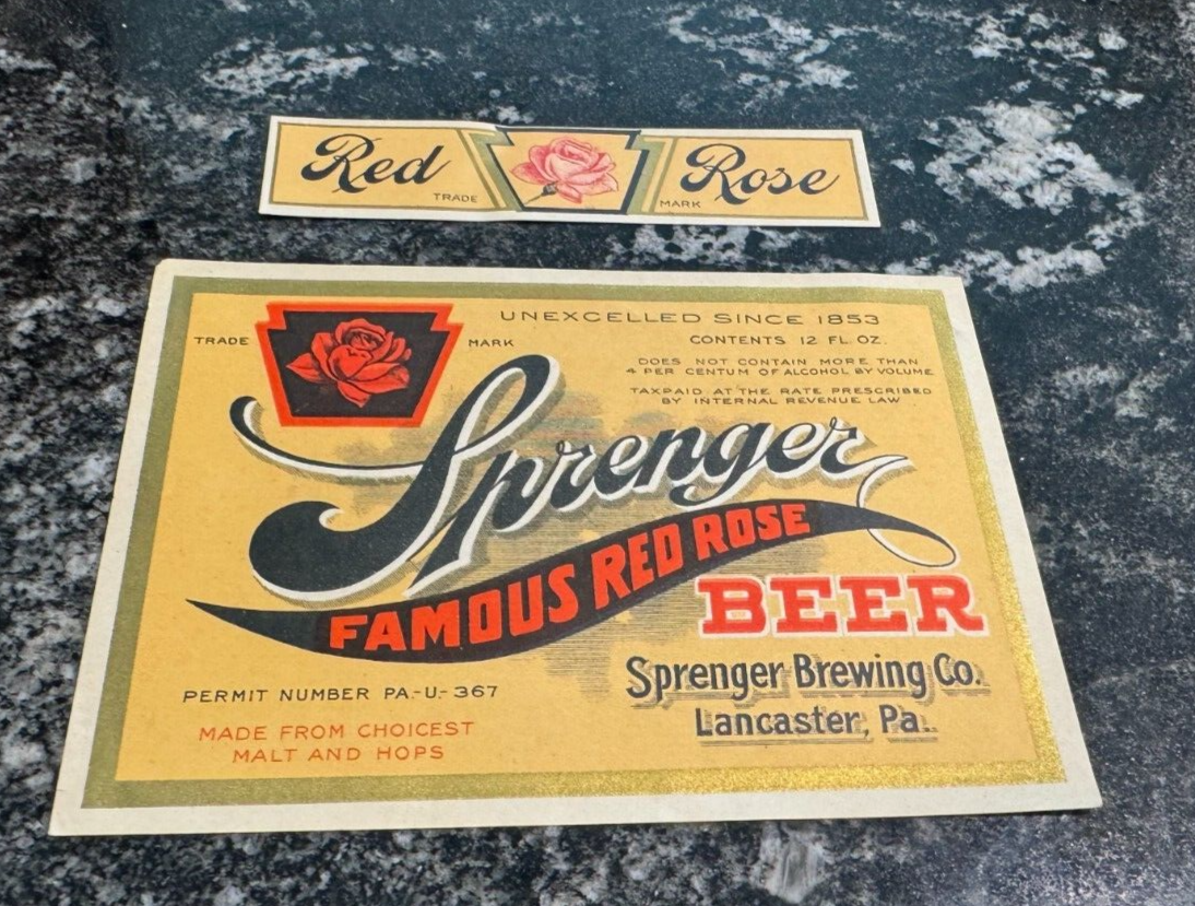 C) IRTP U-PERMIT SPRENGER RED ROSE BEER 12OZ BOTTLE & NECK LABEL ...