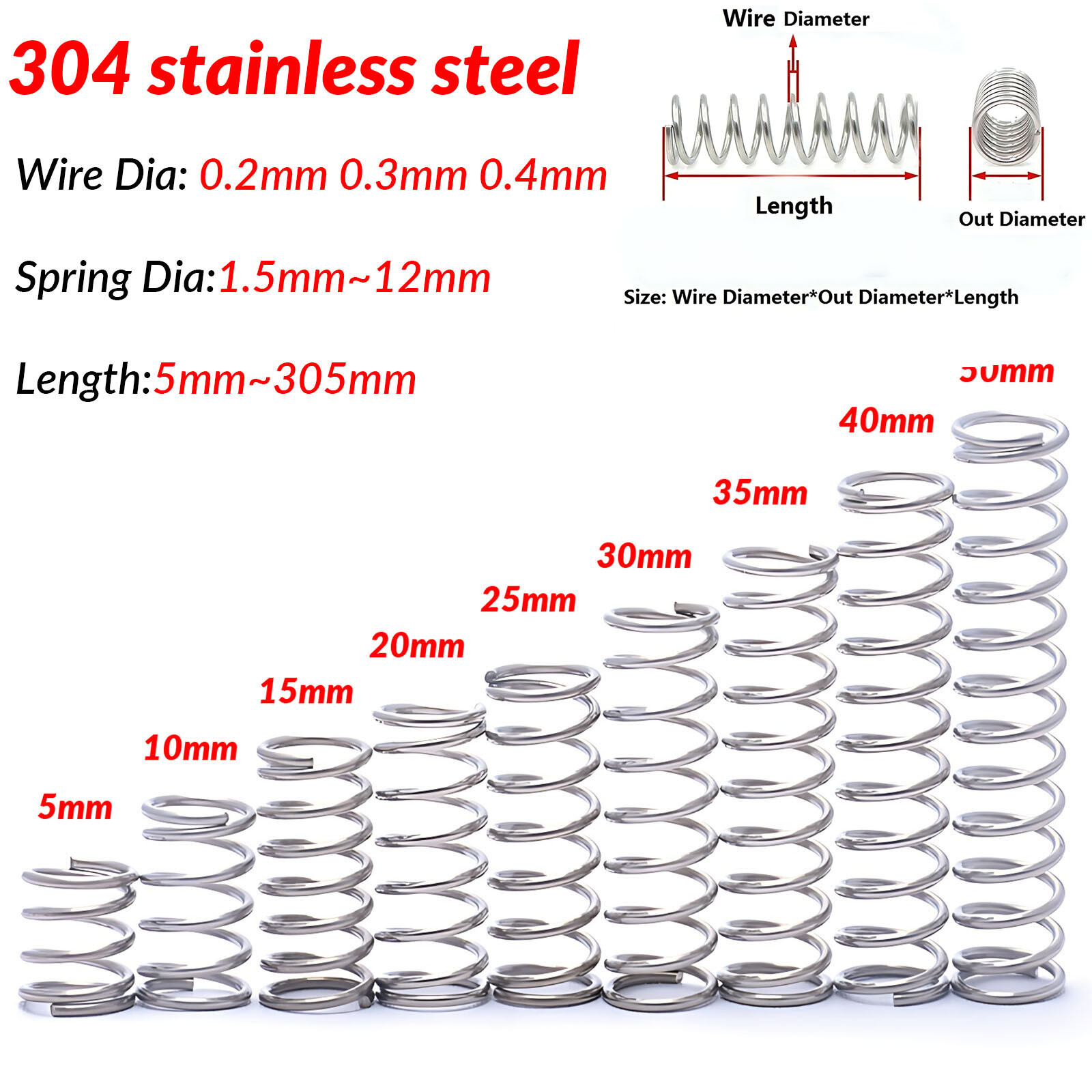 0.2mm-0.4mm Wire Dia 304 Stainles Steel Compression Spring Pressure ...