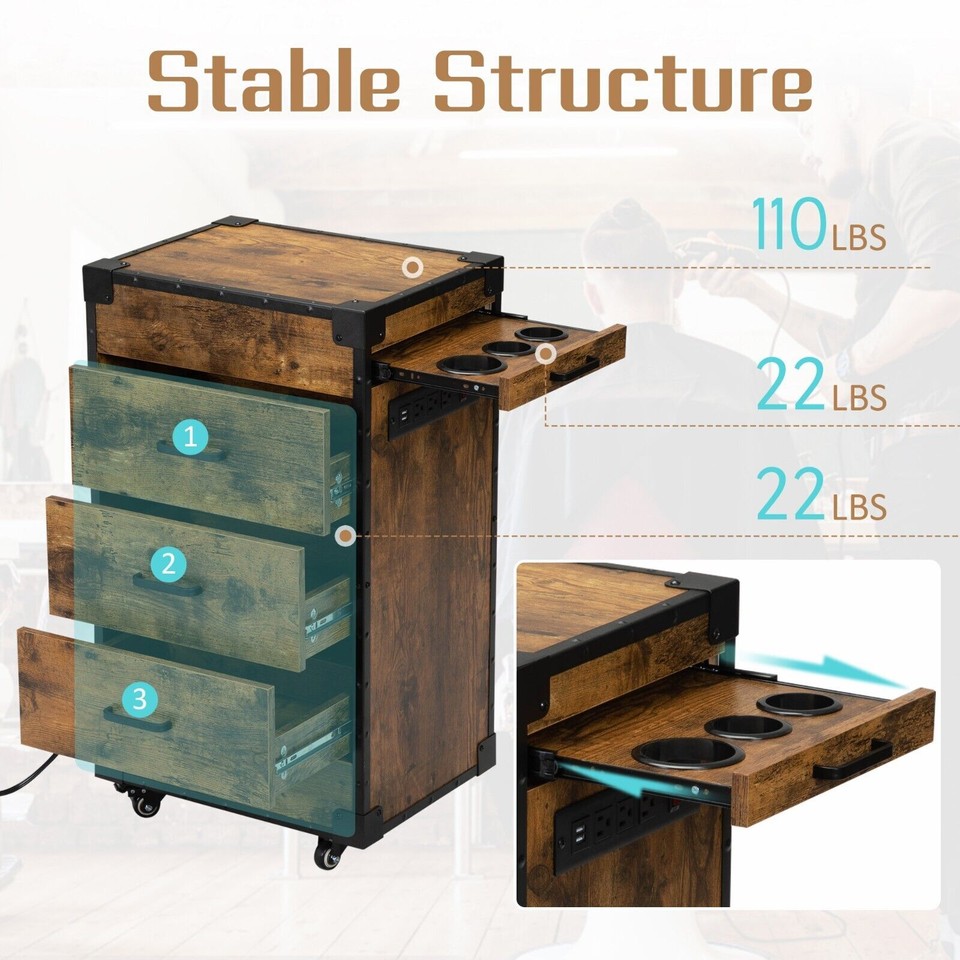 Hair Salon Trolley Wood Rolling Cart Salon Beauty Station Stylist ...