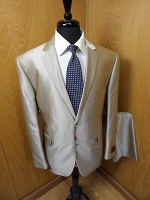 Renoir Mens Suit 46s 40 X 36 Uncut Light Silver Tan Slim New with Tags ...
