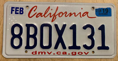 CALIFORNIA AUTO LICENSE PLATE " 8 BOX 131 " CA THREE LETTER WORD BOXER ...