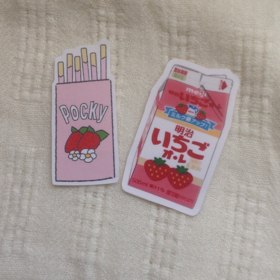 Strawberry Milk + Pocky 2 PCS Sticker Set | Pink Anime Laptop Stickers ...