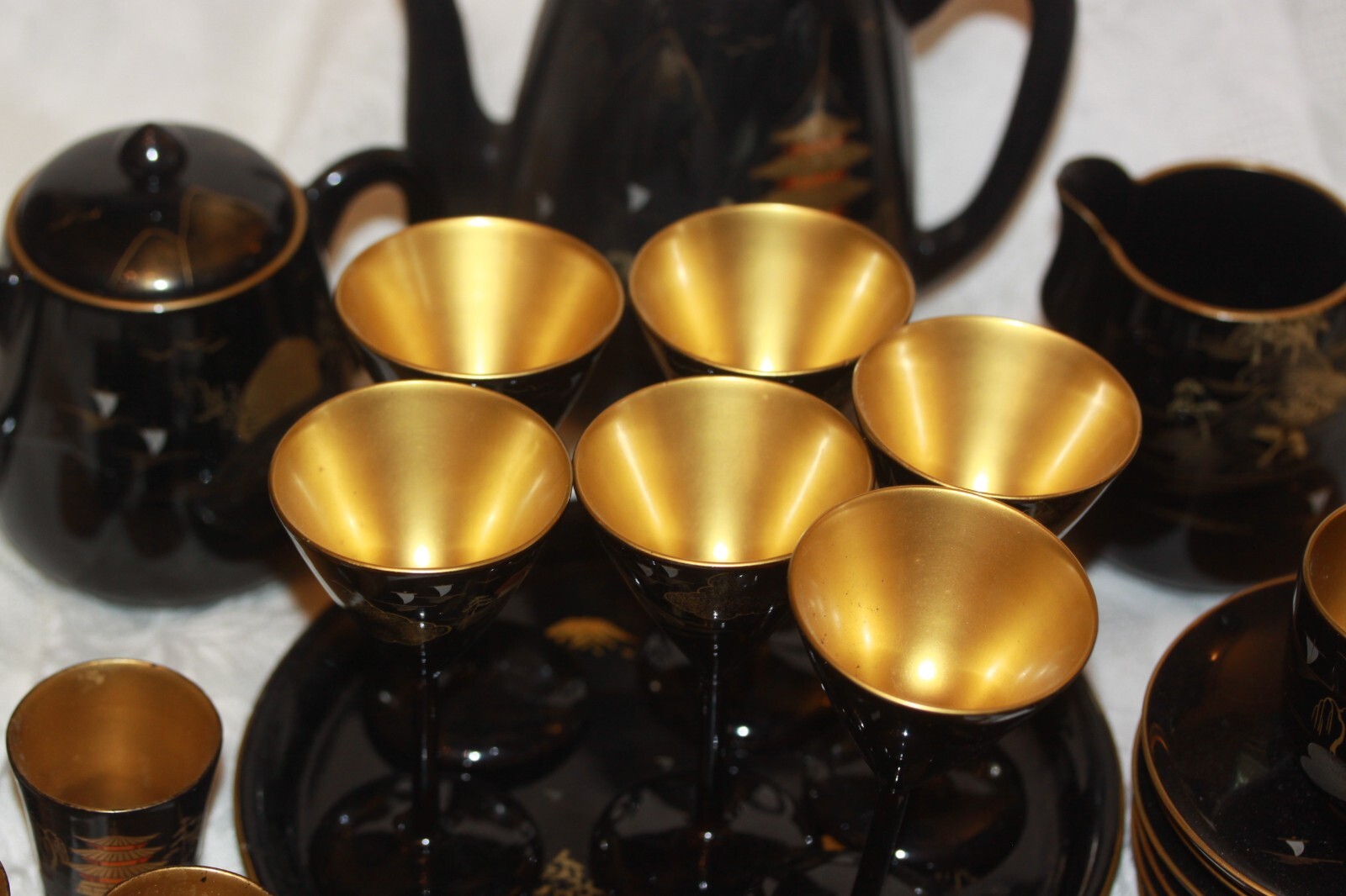 Vintage Asian Fuji Japan Lacquerware Tea Set 34 pieces Cordial Spoons ...
