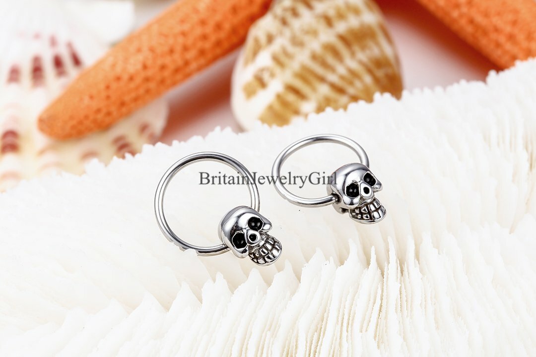 Stainless Steel Skeleton Skull Head Ear Stud Hoop Huggie Earrings Men ...