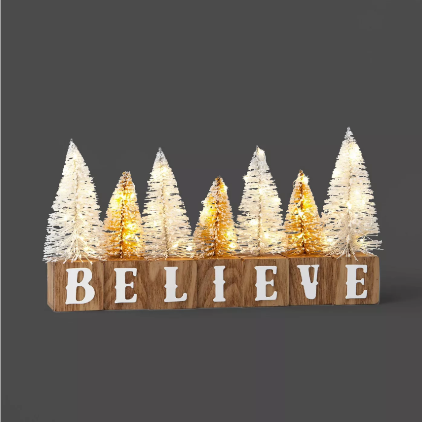 Believe Wood Blocks Gold Silver Bottlebrush Trees Target Christmas ...