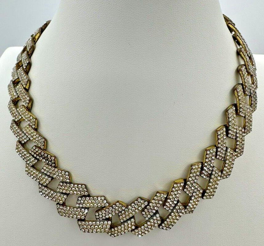 Vintage Pave Cuban Link Iced 18" Necklace Safety Clasp - Gem
