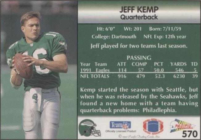 1992 Pacific Jeff Kemp #570 | eBay