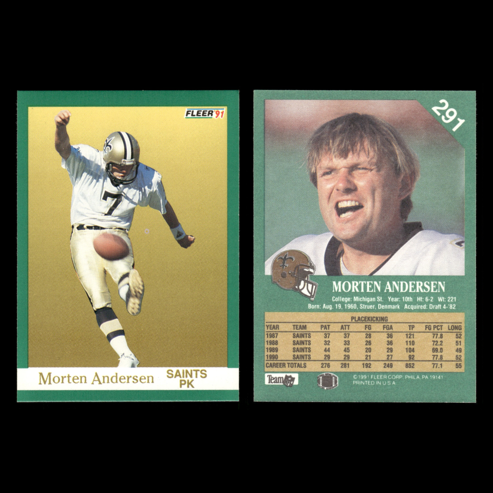 Morten Andersen Lot 6 Football Cards 1995 Finest New Orleans Saints Set ...