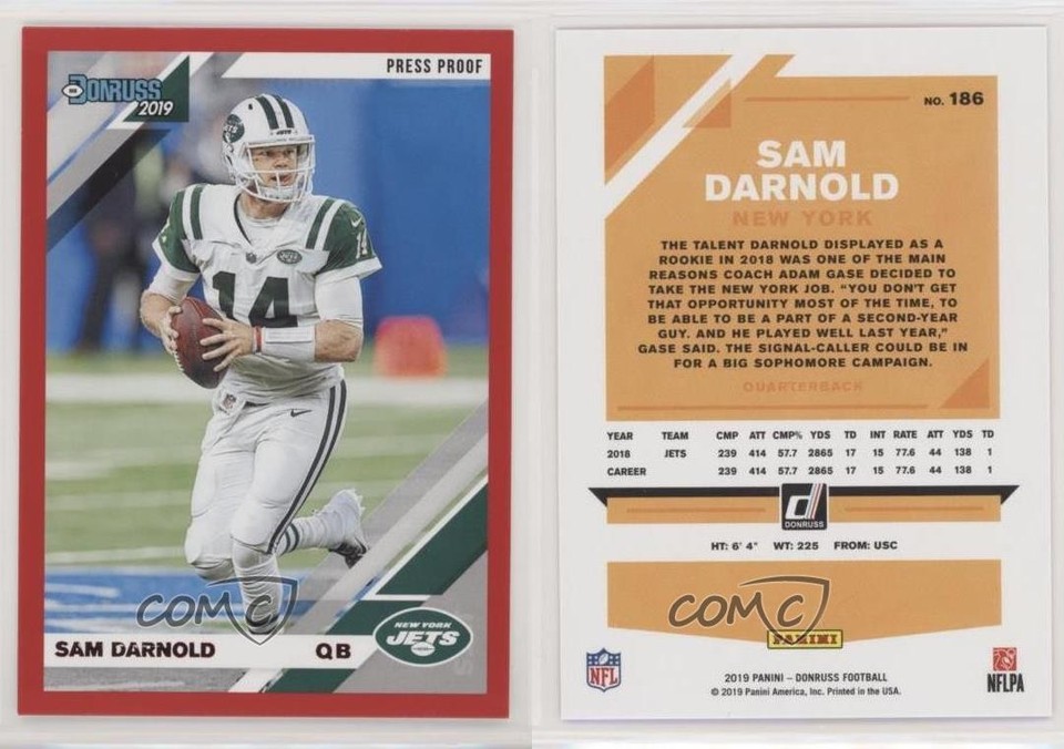 2019 Panini Donruss Press Proof Red Sam Darnold #186 19zq | eBay