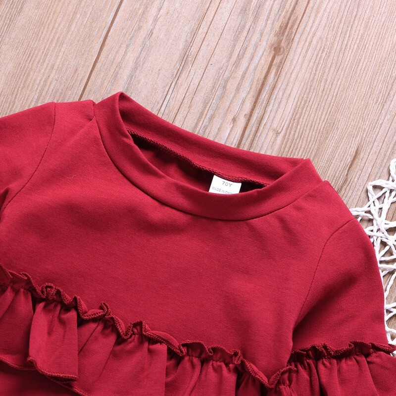 Cute Baby Girls Autumn Solid Long Sleeve Ruffle Tops Trousers Casual ...