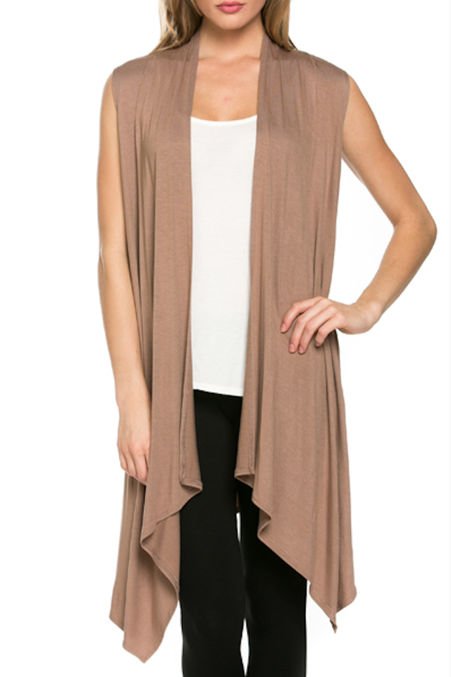 Womens Sleeveless Solid Cardigan Asymmetrical Hem Open Front Wrap Drape ...