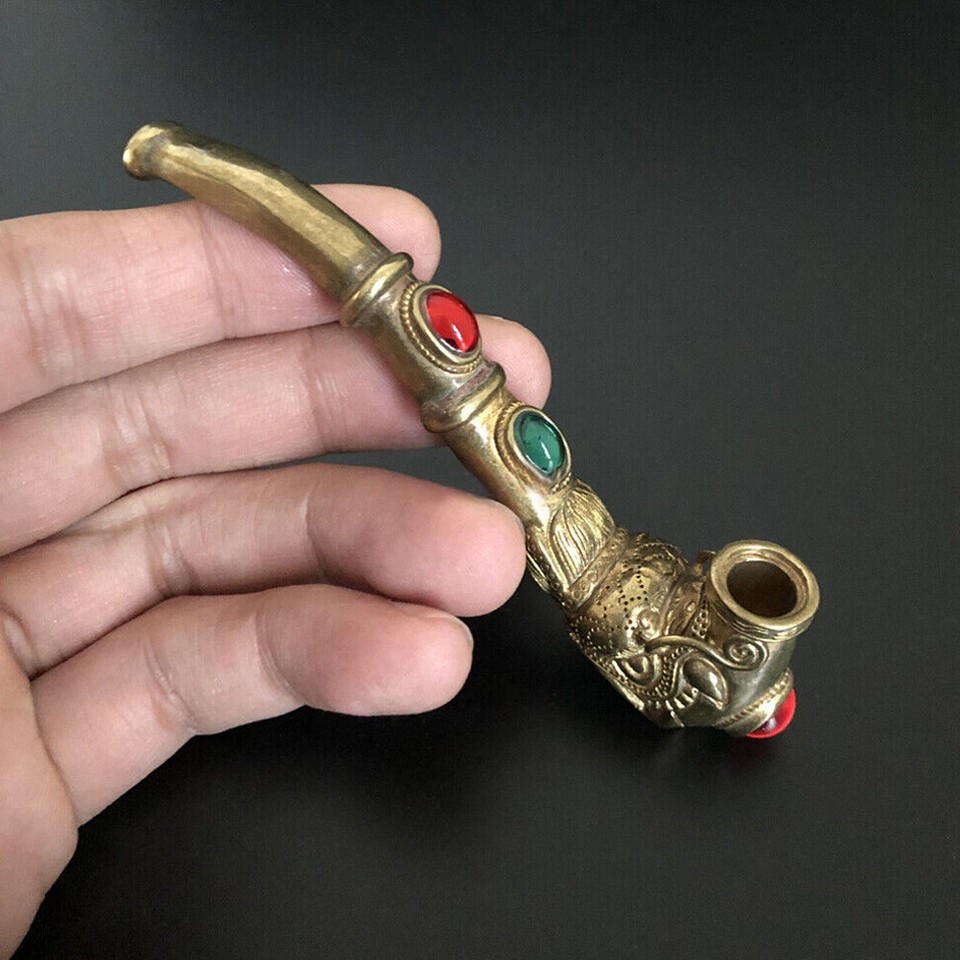 Handmade Carving Dragon Brass Metal Smoking Pipe Chamber Tobacco Herb ...