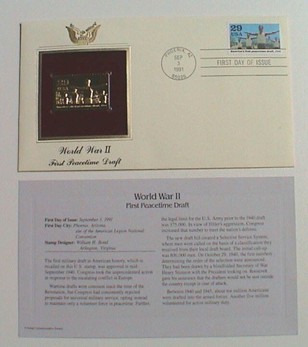 World War II Peacetime Draft First Day Issue 22K Gold Stamp Replica ...