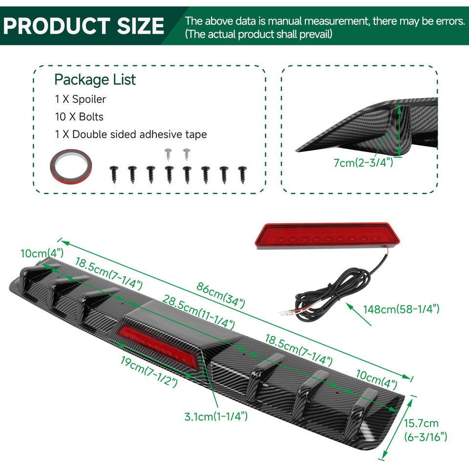 For Ford Taurus 2013+ Carbon Rear Bumper Diffuser Spoiler w LED Brake ...