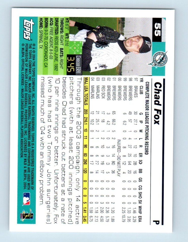2005 Topps Chad Fox Florida Marlins #55 | eBay