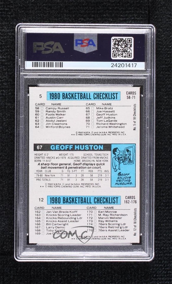 1980-81 Topps Gus Williams Geoff Huston John Drew #5-67-12 PSA 8 Rookie ...