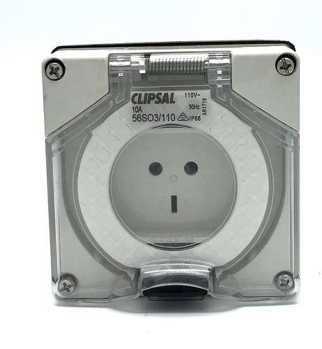 Clipsal 56SO3/110LE Socket Outlet 3 Pin Round Flat 110V 10A IP66 Less ...
