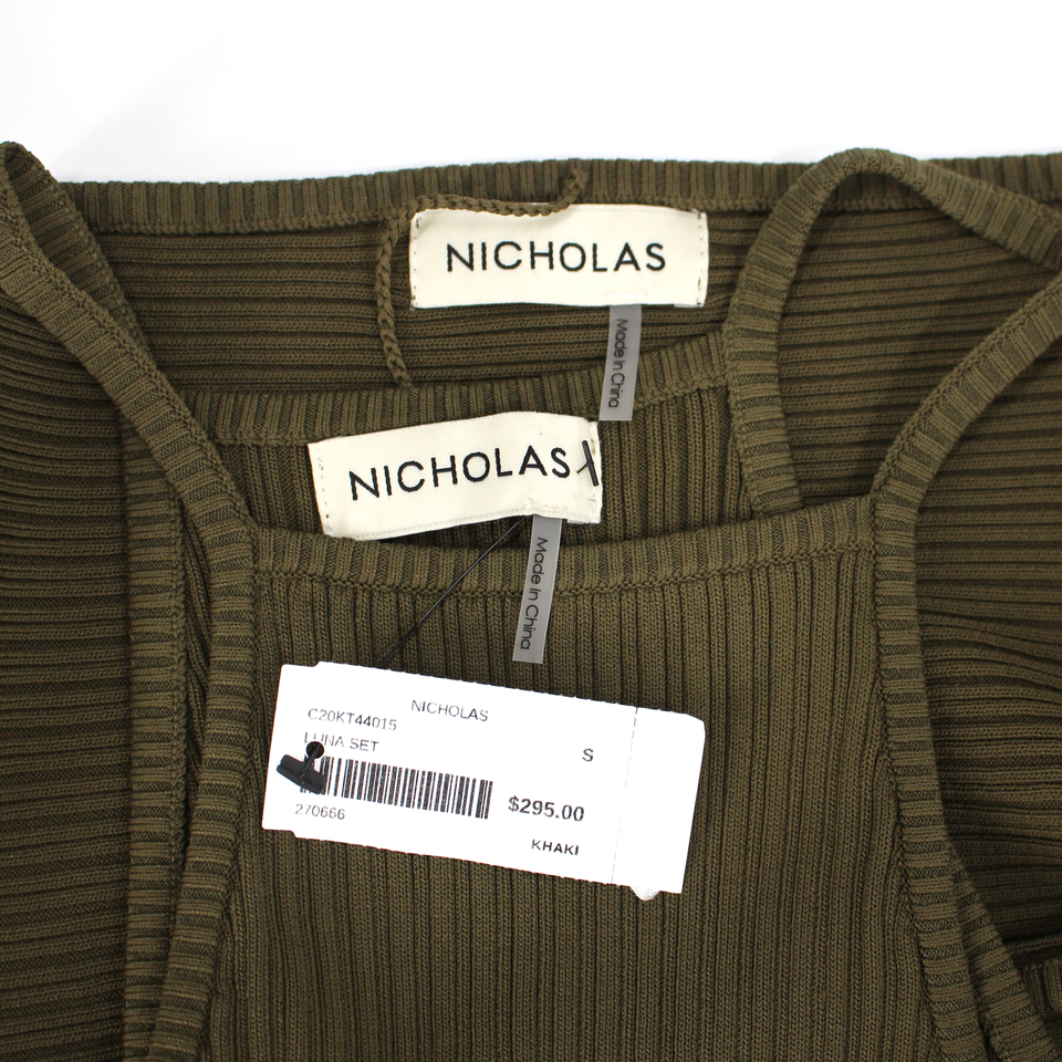 NICHOLAS Luna Khaki Green Rib Knit Racerback Tank Shrug Set S NEW ...