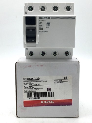 Clipsal RCD440/30 Safety Switch 4P 40A 30mA 6kA 415VAC C-Curve Resi Max ...