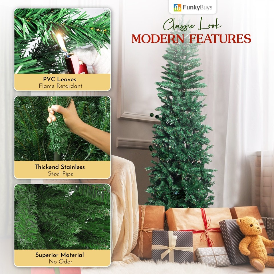 3FT-8FT Christmas Tree Pine Bushy Green Artificial Xmas Tree With Metal ...