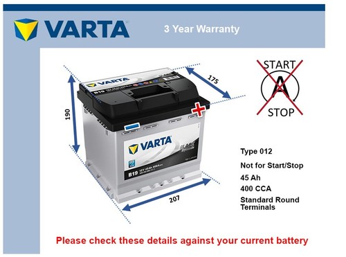 Battery fits VW UP TIGUAN FOX ID3 LUPO BEETLE ID5 TOURAN ID4 Varta 012 ...