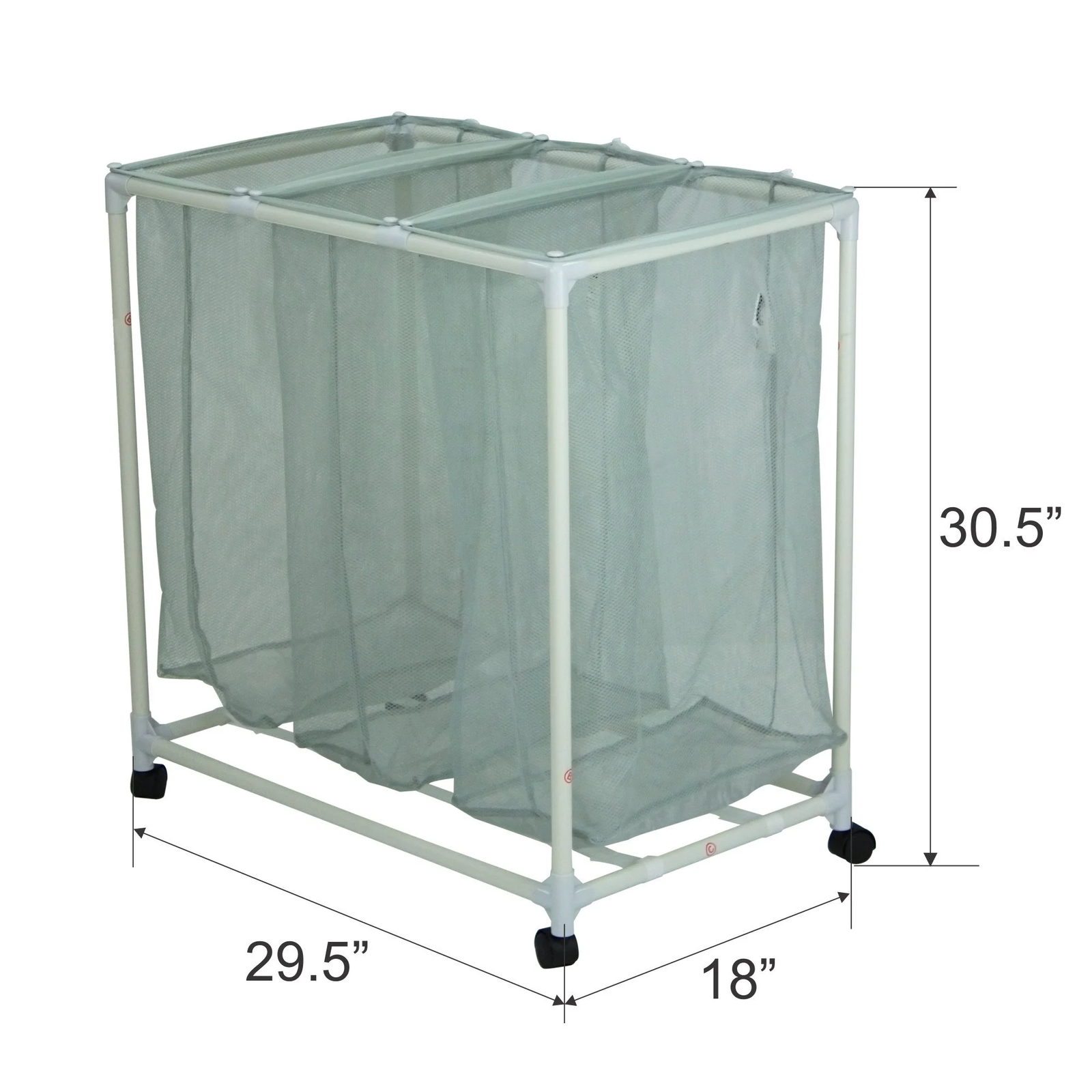 Mainstays Rolling Laundry Hamper 3-Bag Mesh Clothes Sorter Basket, Soft ...