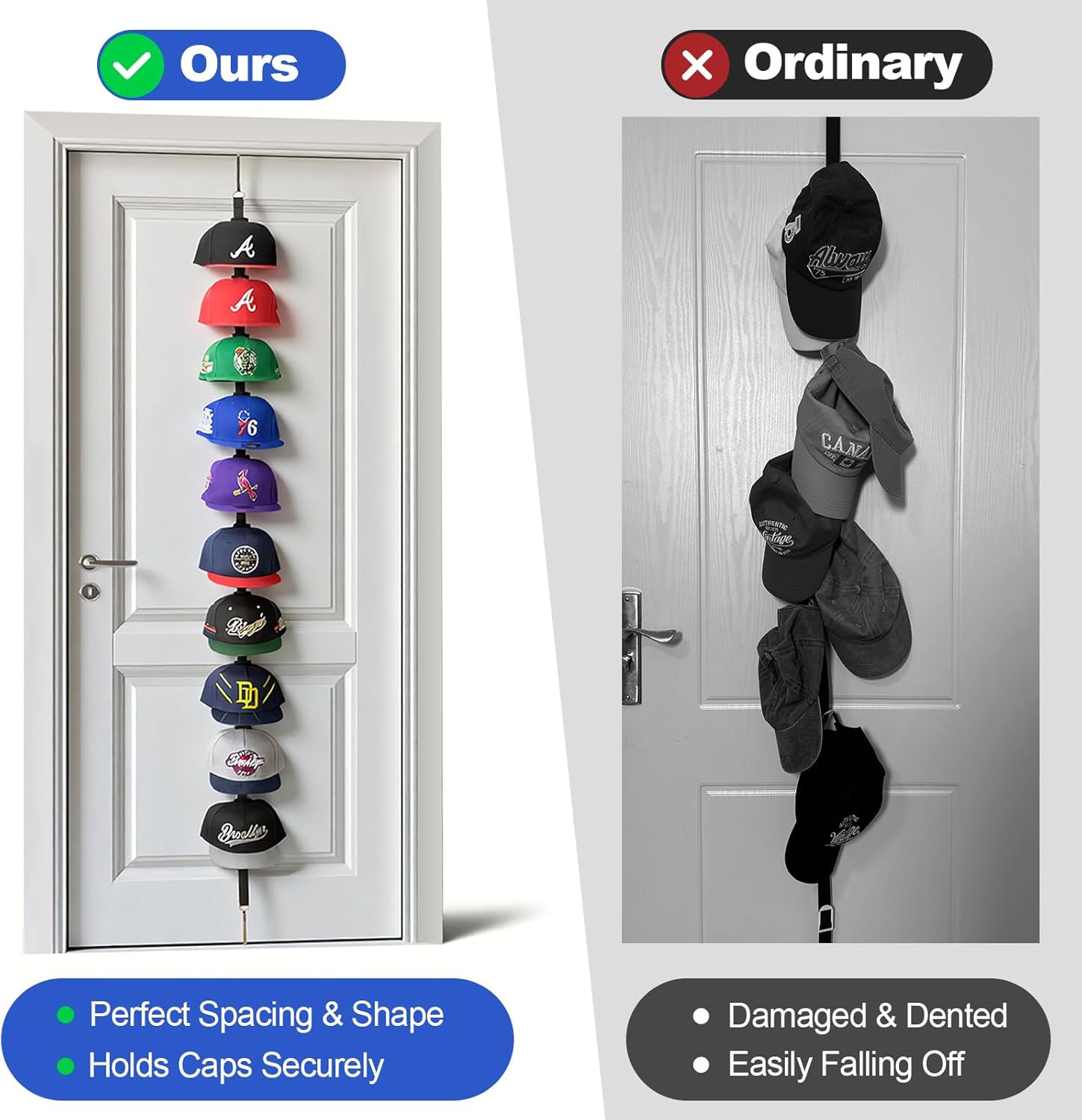 Hat Rack for Door - Two-Way Hanging Caps with Display Hooks and Hanger ...