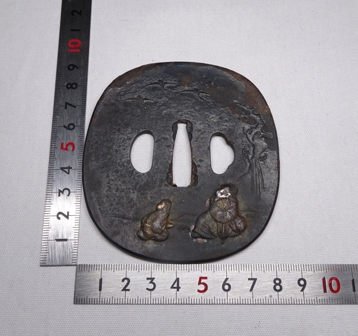 B0520c: Real old iron big Japanese sword guard TSUBA for KATANA w ...