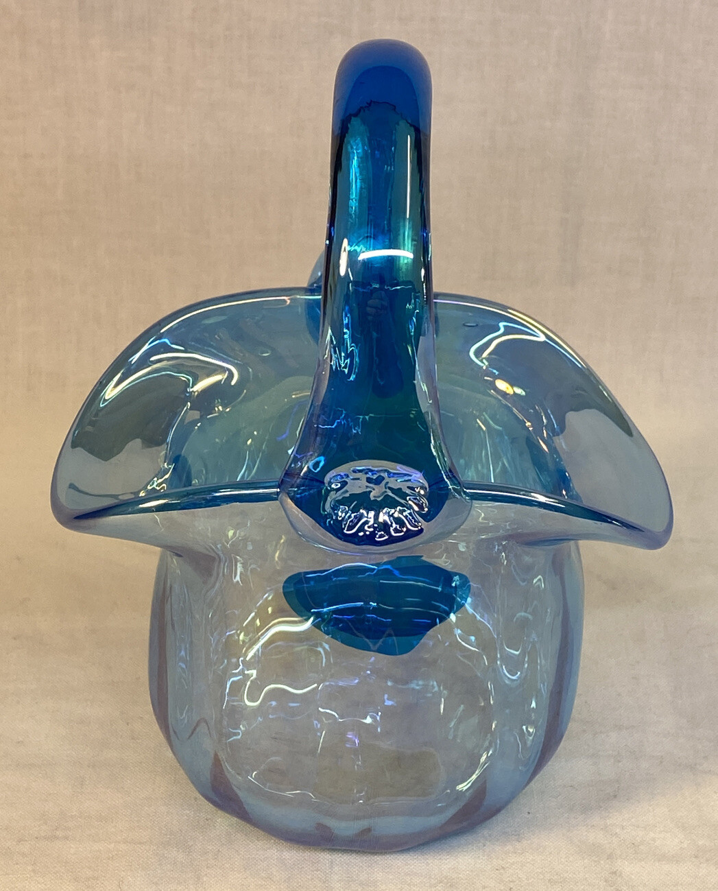 Gibson Art Glass ? Made For Levay Glass Ice Blue Carnival Basket 1985 ...