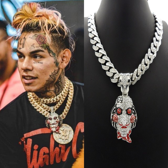 TEKASHI 69 JIGSAW SAW PENDANT SILVER MIAMI CUBAN LINK CHAIN NECKLACE ...