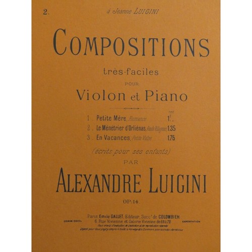 LUIGINI Alexandre Le Ménétrier d'Orliénas Piano Violon 1929 | eBay