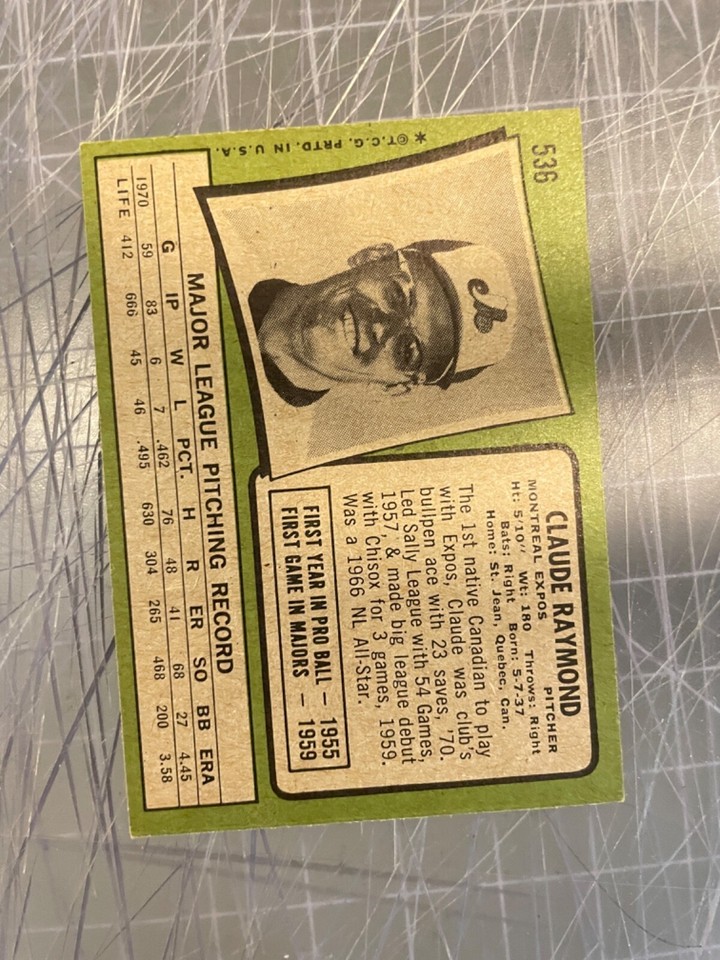 1971 TOPPS #536 CLAUDE RAYMOND MONTREAL EXPOS BASEBALL CARD NM | eBay