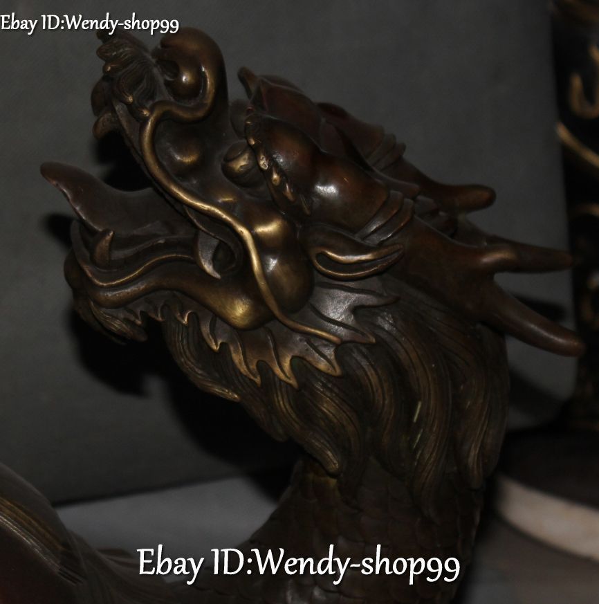 22" Chinese Pure Bronze Dragon Tortoise Turtle Snake Xuanwu God Beast ...