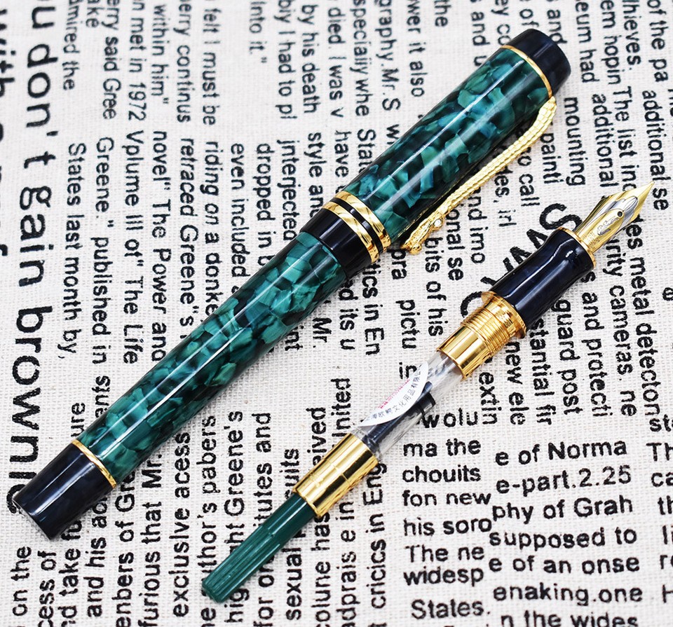 Crocodile Green Marble Celluloid Fountain Pen 22KGP Medium Nib ...