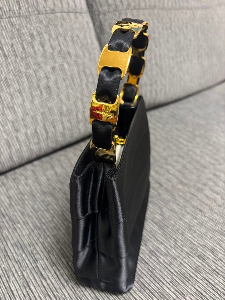 [Import duties included] Ferragamo Black Satin Party Bag with Vara ...