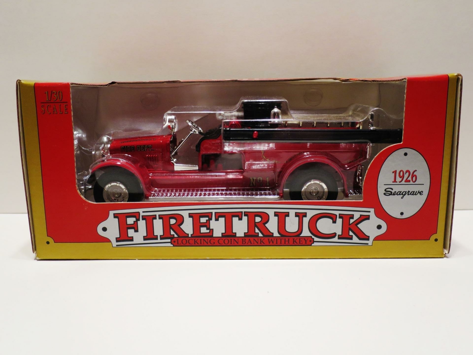 ERTL FIRE TRUCK 1926 SEAGRAVE LOCKING COIN BANK WITH KEY 1/30 SCALE | eBay