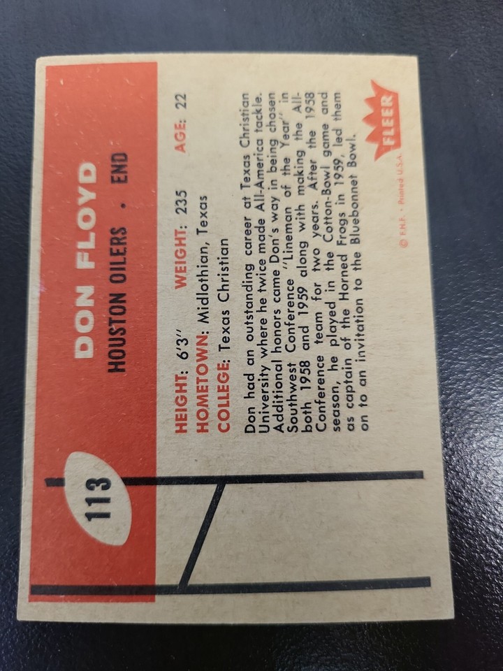 1960 Fleer Don Floyd RC football card #113 | eBay