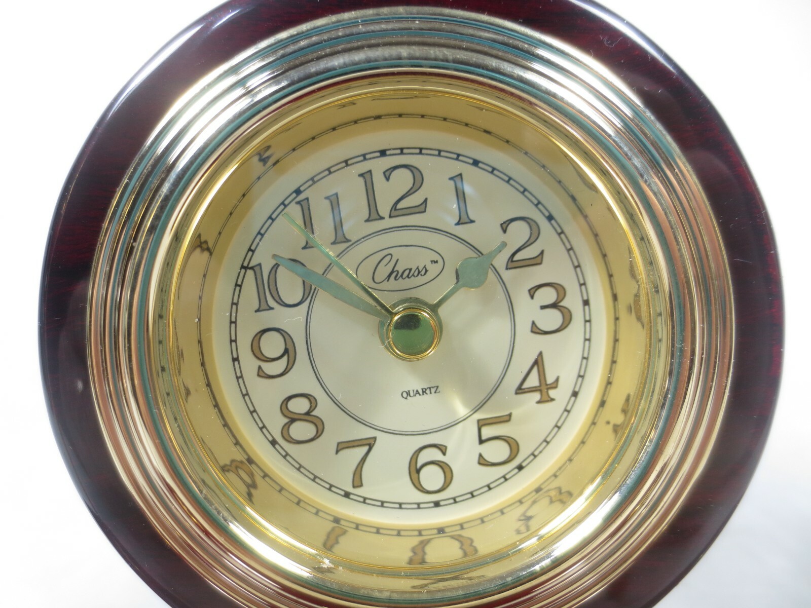 Unused swivel Quartz Chass Clock on Mahogany Wood w Gold-tone 2 Pen Set ...