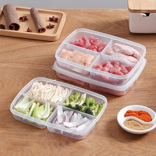 4 Grids Food Fruit Storage Box Refrigerator Freezer Organizer Kitchen ...
