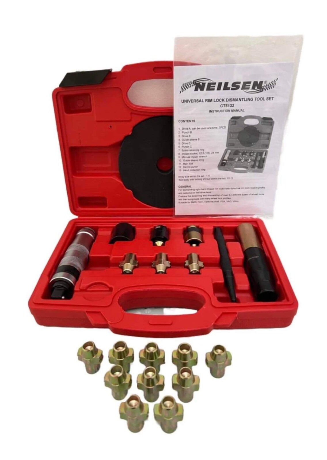 Universal Master Locking Wheel Nut Removal Tool Kit Remover With 10 ...