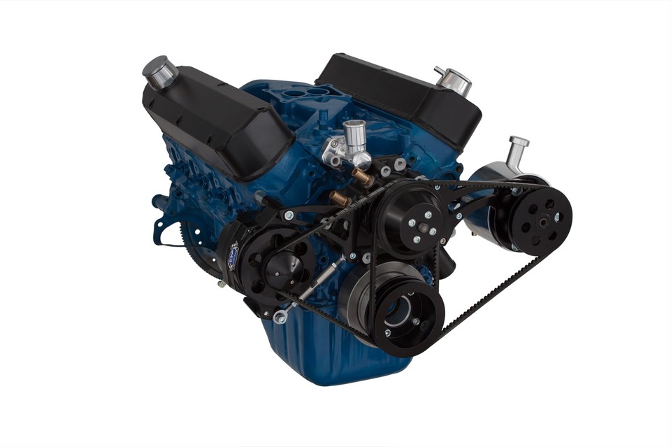 Black Small Block Ford 351W V-Belt Kit SBF Windsor 4 Bolt Alternator PS ...