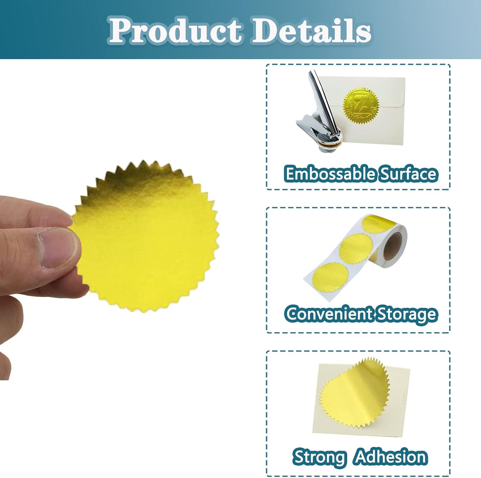 , Gold Metallic Stickers with Serrated Edge 2'' Certificate Wafer Seals ...