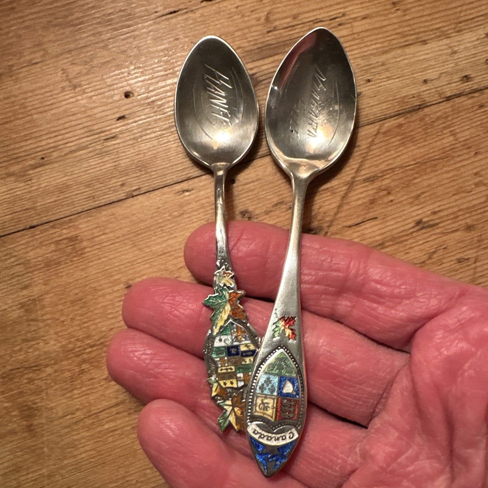 2 STERLING (1.4 ounces) SOUVENIR ENAMELED SPOONS FROM CANADA | eBay