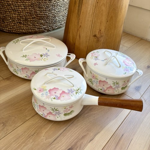 Kobe Cookware Vintage Pots 6 pc. Set Floral Enamel Wood saucepan dansk ...
