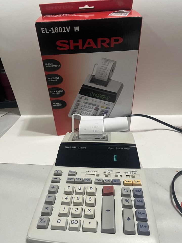 Sharp EL-1801V 12-Digit 2-Color Desktop Printing Calculator Open Box ...