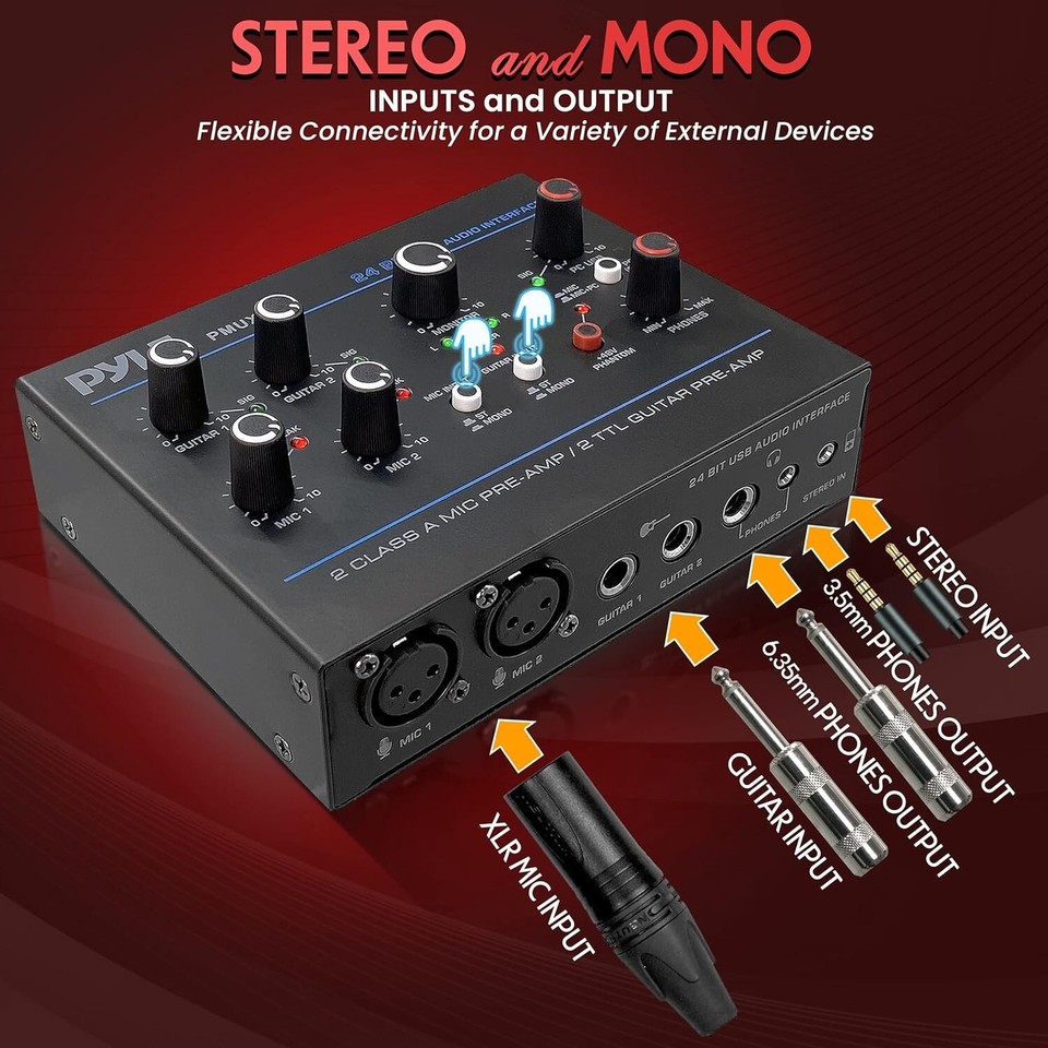 Pyle USB Audio Interface with Mic/Line, Guitar, Aux, and RCA Inputs | eBay